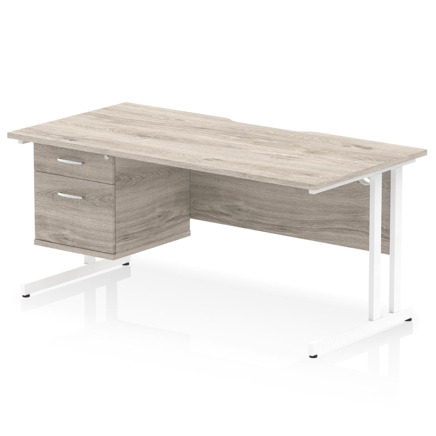 Impulse 1600 x 800mm Scalloped Edge Straight Office Desk Grey Oak Top ...