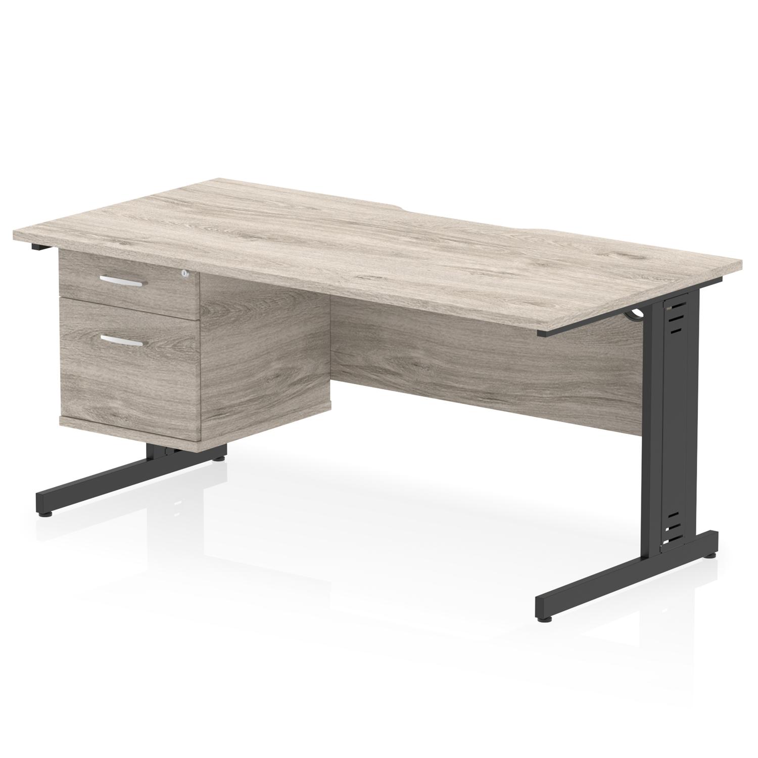 Impulse 1600 x 800mm Scalloped Edge Straight Office Desk Grey Oak Top ...