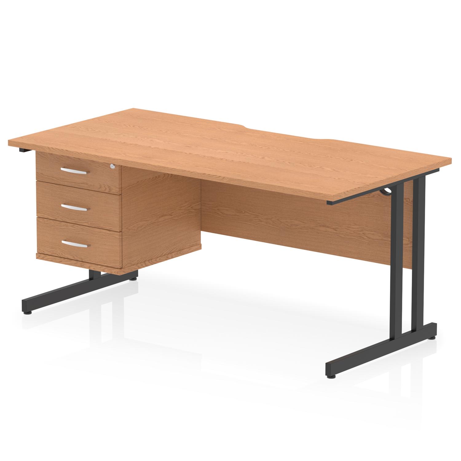 Impulse 1600 x 800mm Scalloped Edge Straight Office Desk Oak Top Black ...