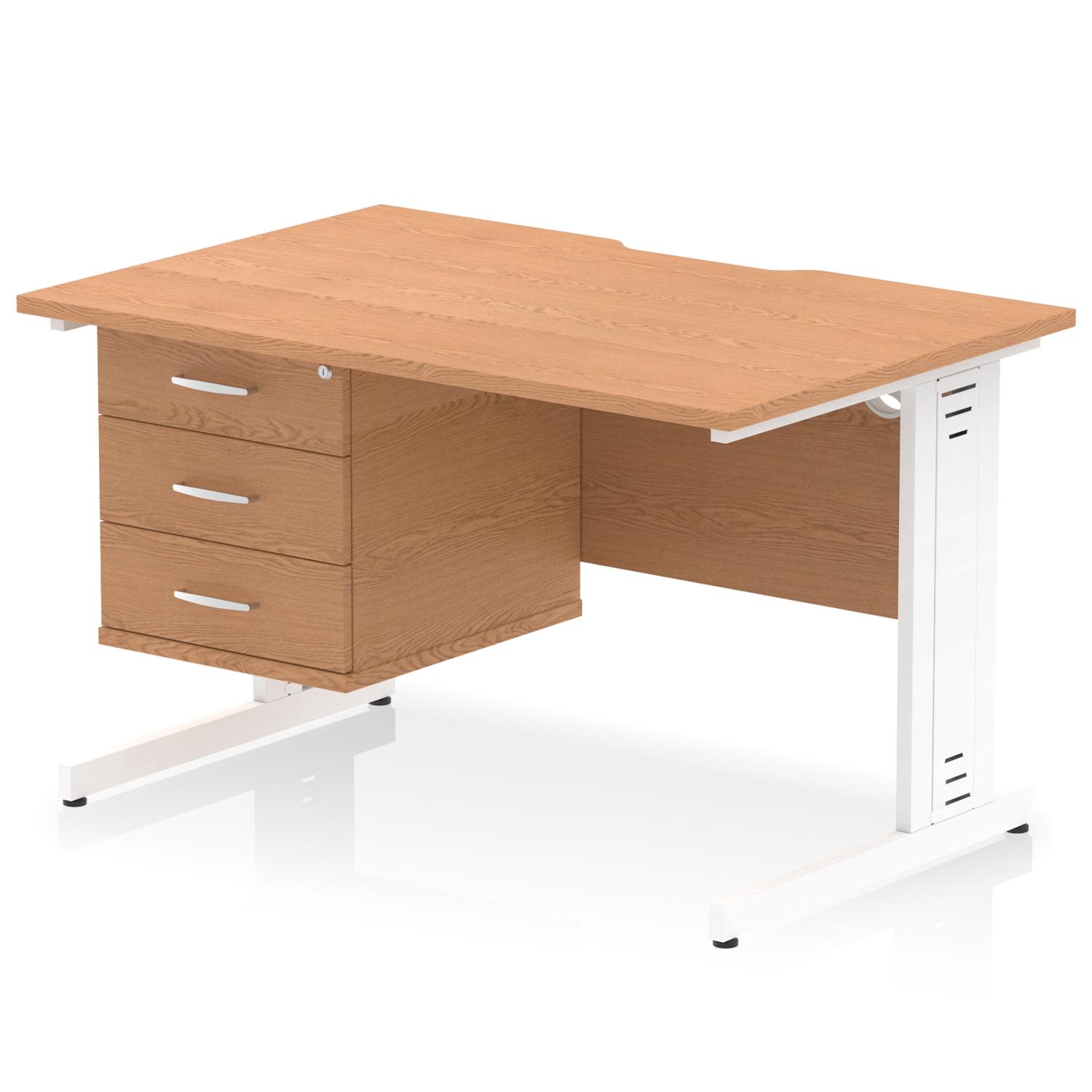 Impulse 1200 x 800mm Scalloped Edge Straight Office Desk Oak Top White ...