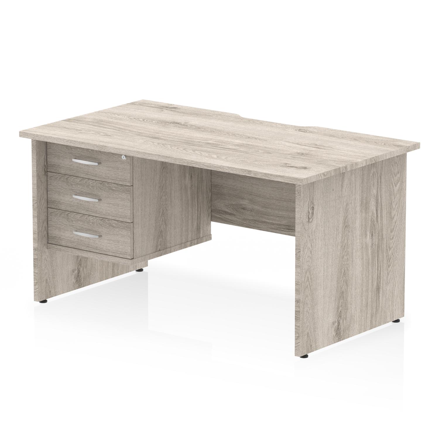 Impulse 1400 x 800mm Scalloped Edge Straight Office Desk Grey Oak Top ...