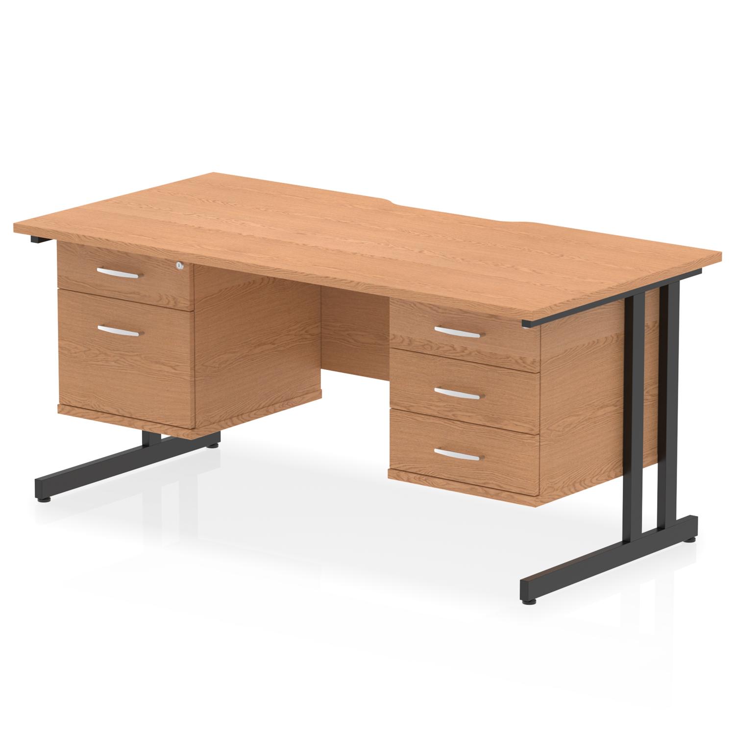 Impulse 1600 x 800mm Scalloped Edge Straight Office Desk Oak Top Black ...