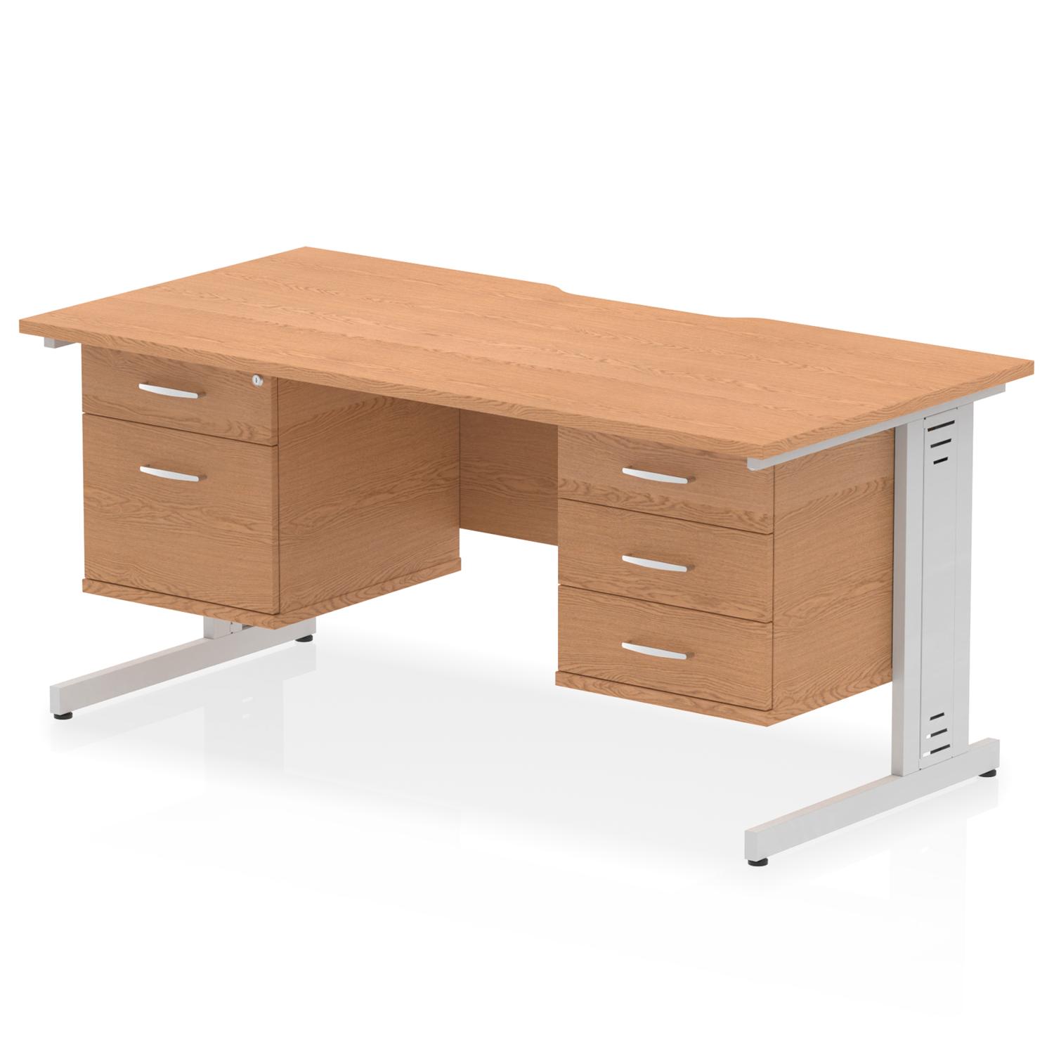 Impulse 1600 x 800mm Scalloped Edge Straight Office Desk Oak Top Silver ...