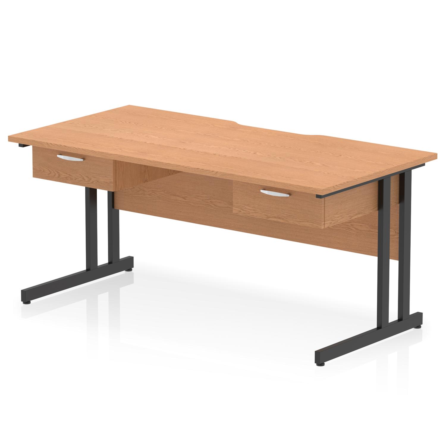 Impulse 1600 x 800mm Scalloped Edge Straight Office Desk Oak Top Black ...