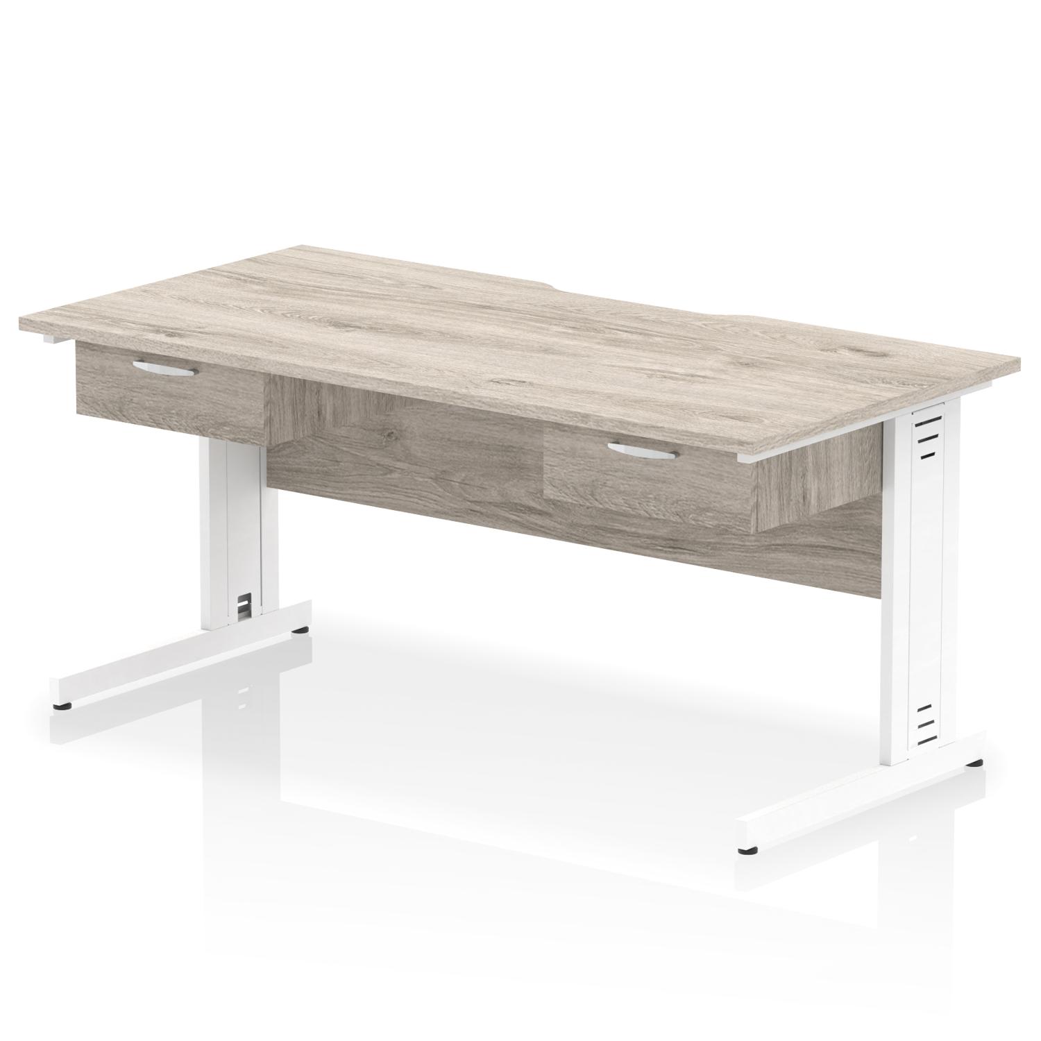 Impulse 1600 x 800mm Scalloped Edge Straight Office Desk Grey Oak Top ...