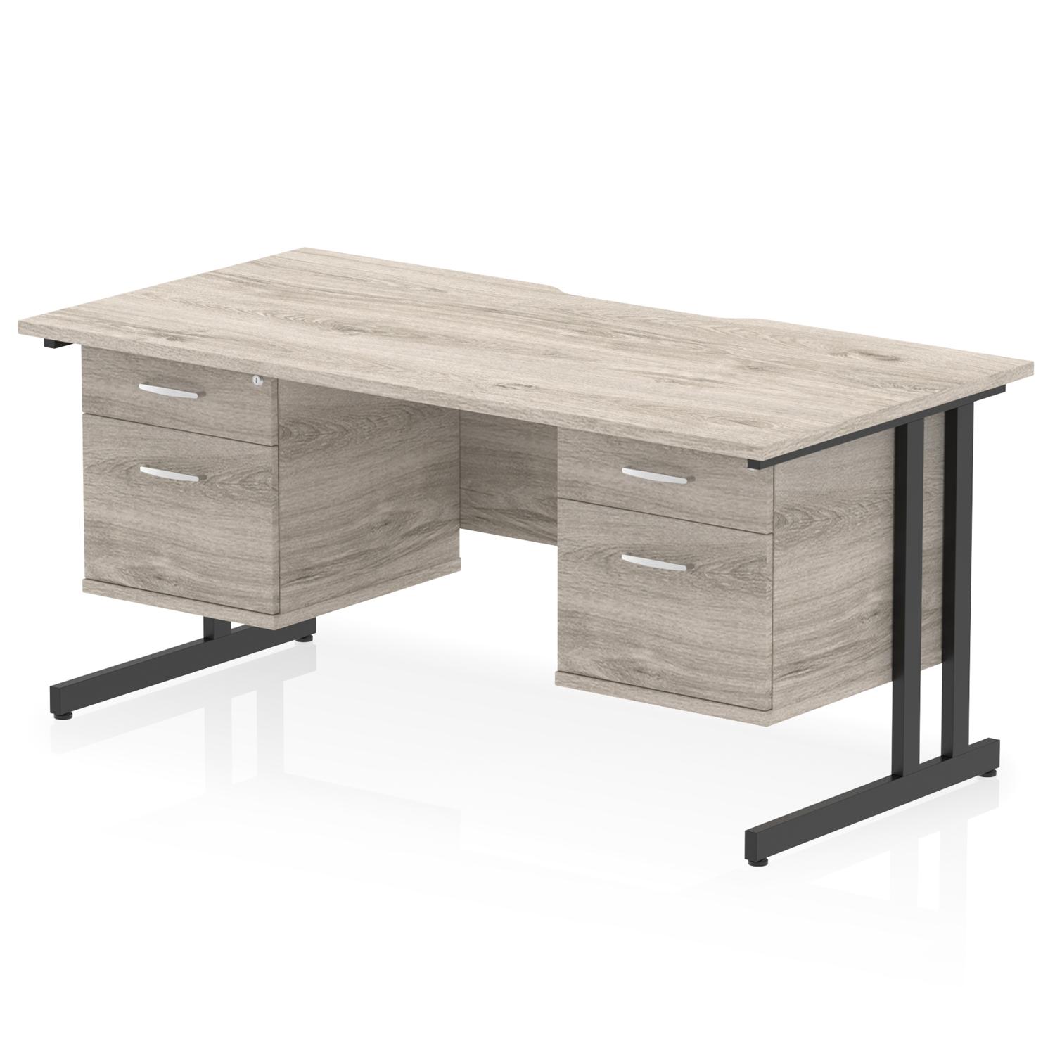 Impulse 1600 x 800mm Scalloped Edge Straight Office Desk Grey Oak Top ...