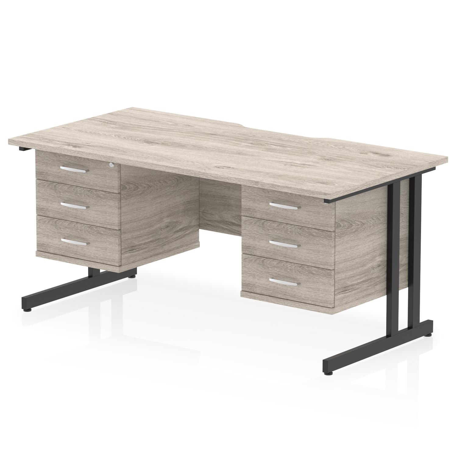 Impulse 1600 x 800mm Scalloped Edge Straight Office Desk Grey Oak Top ...