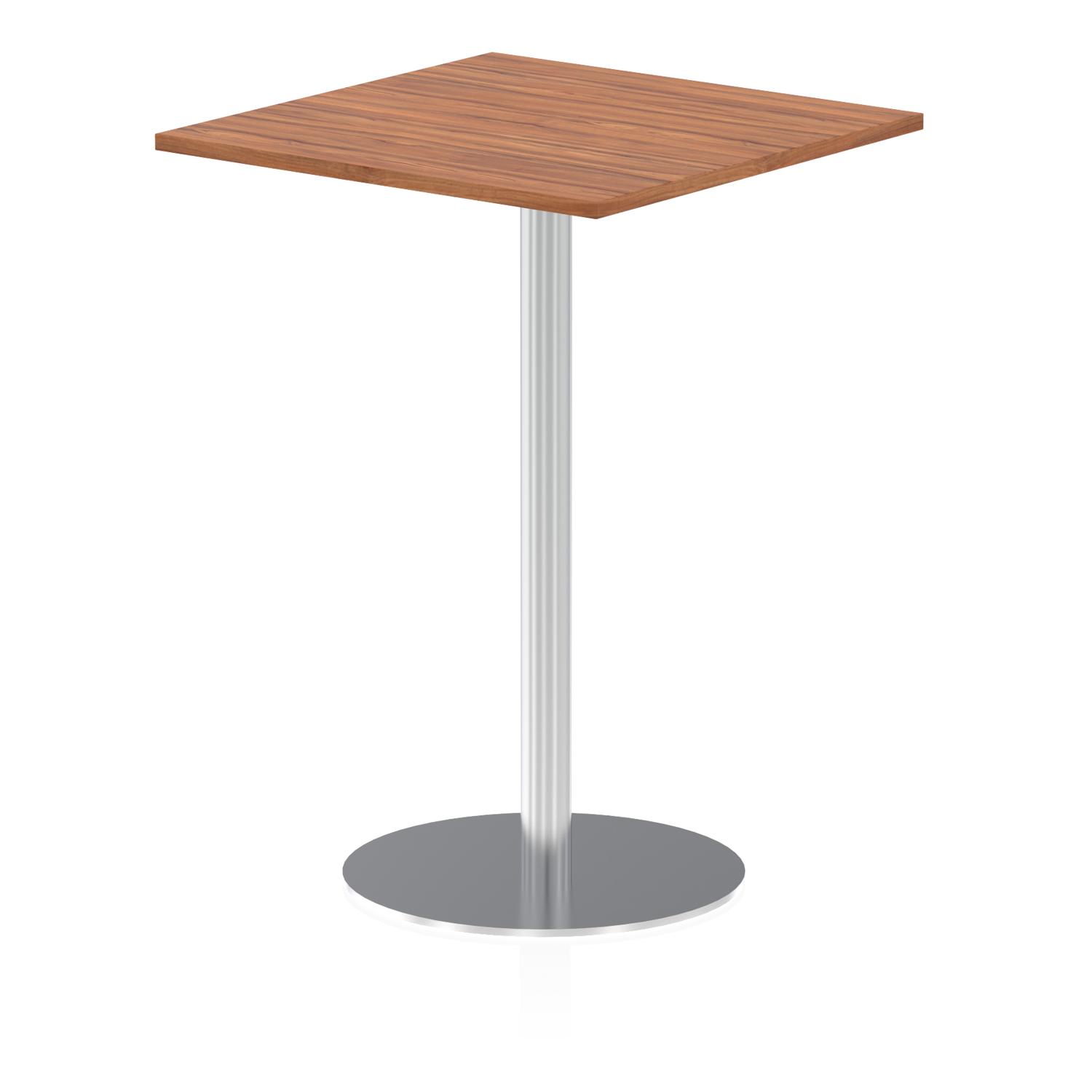 Italia 800mm Poseur Square Table Walnut Top 1145mm High Silver Leg ITL0341
