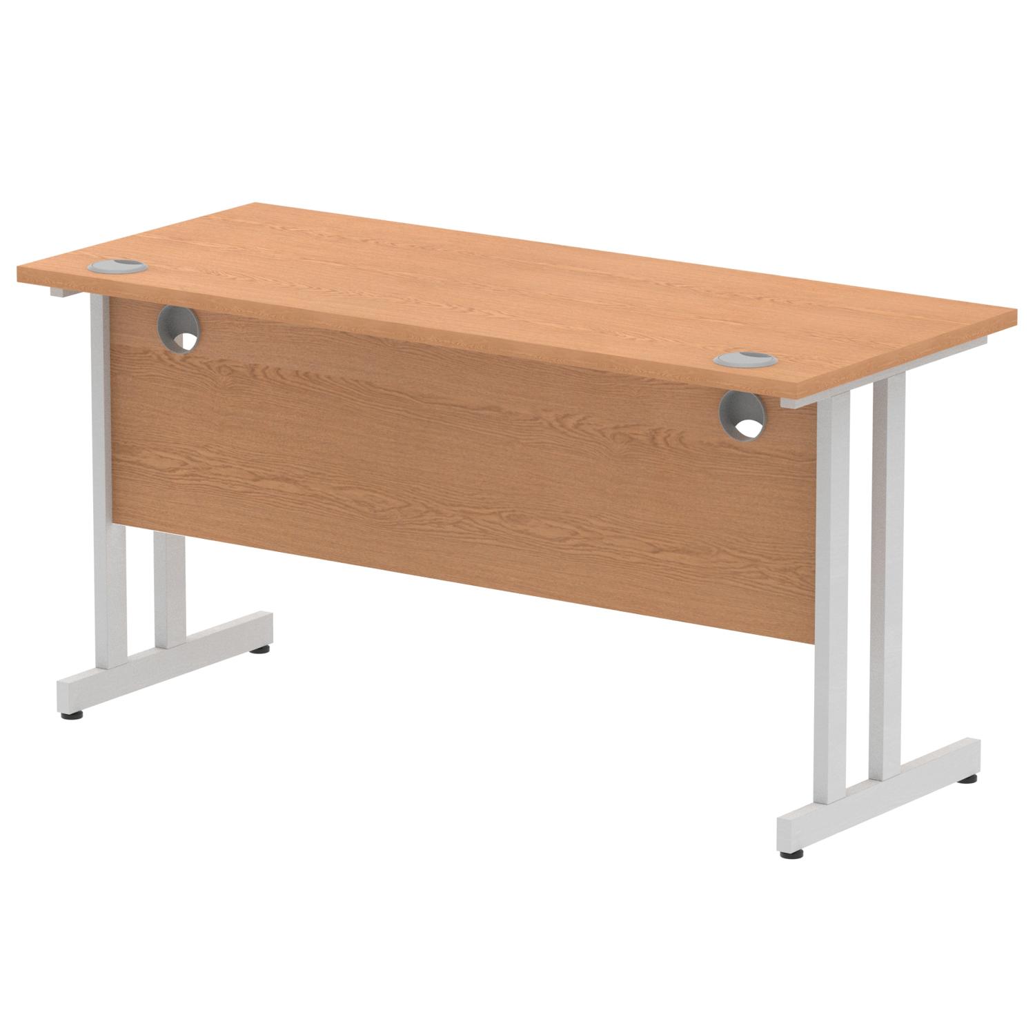 Impulse 1400 x 600mm Straight Office Desk Oak Top Silver Cantilever Leg ...