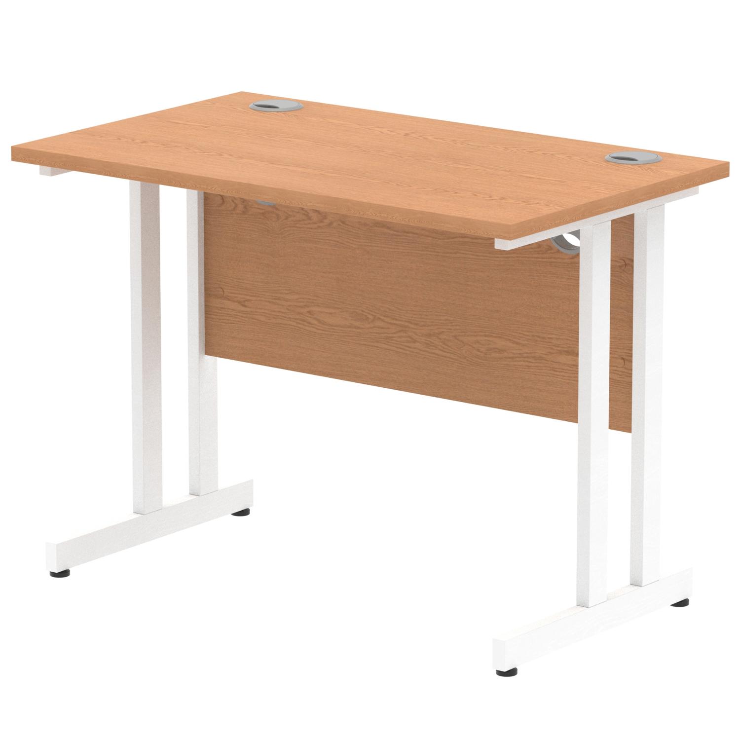 Impulse 1000 x 600mm Straight Office Desk Oak Top White Cantilever Leg ...