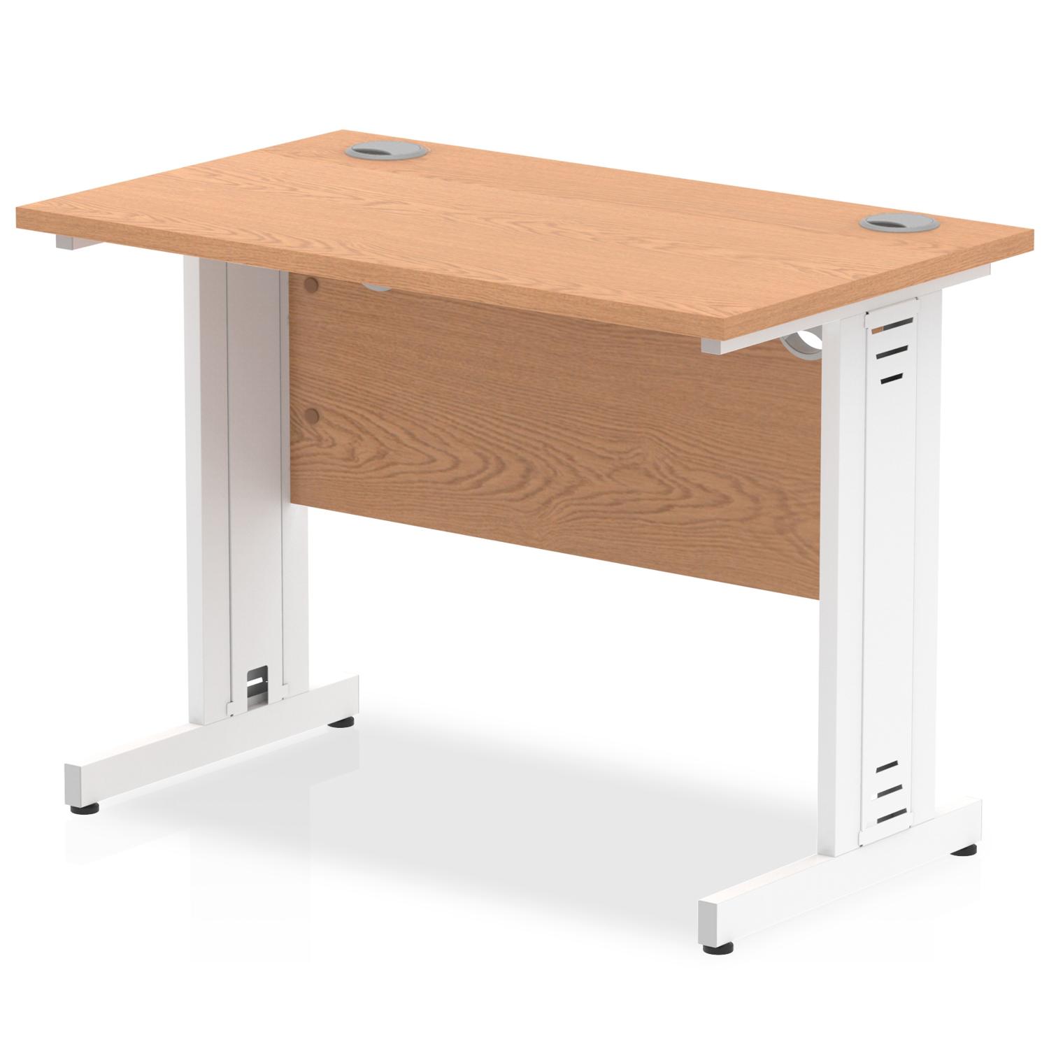 Impulse 1000 x 600mm Straight Office Desk Oak Top White Cable Managed ...