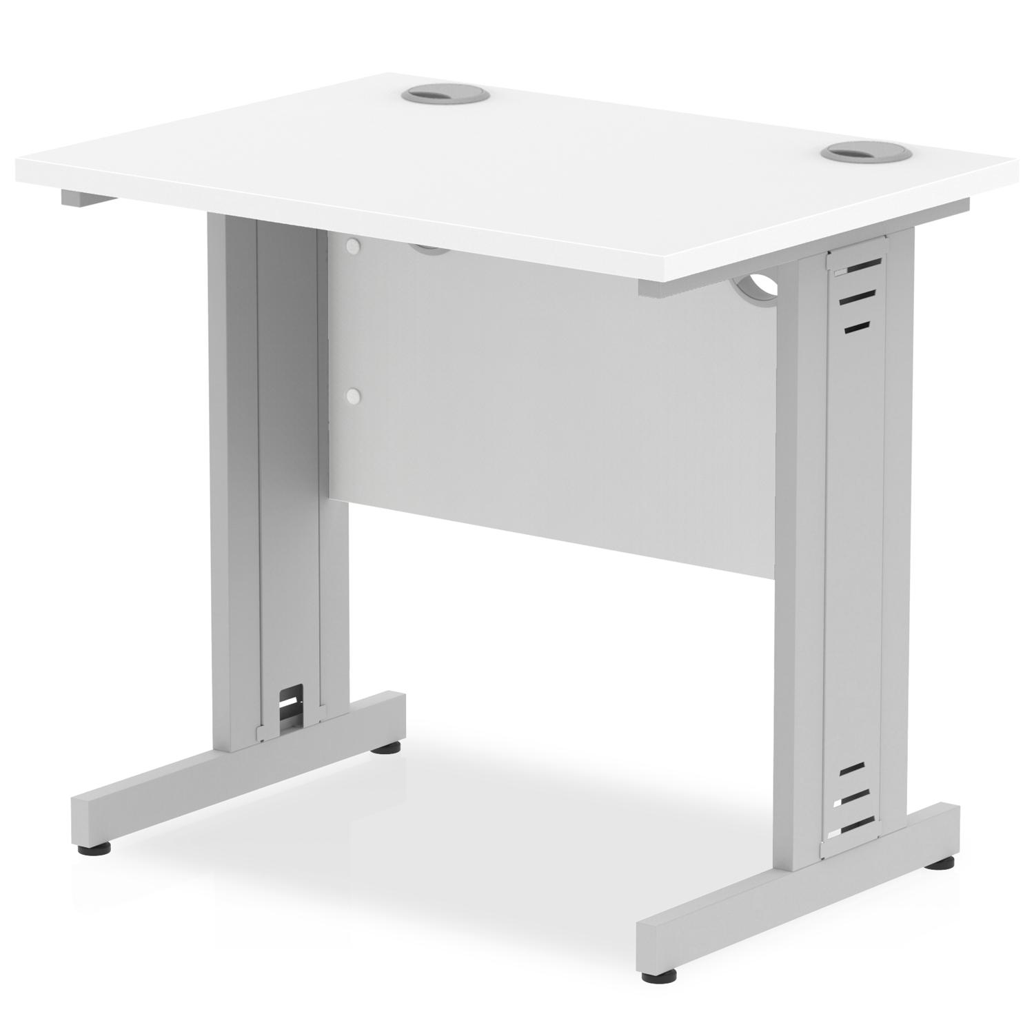 Impulse 800 x 600mm Straight Office Desk White Top Silver Cable Managed ...