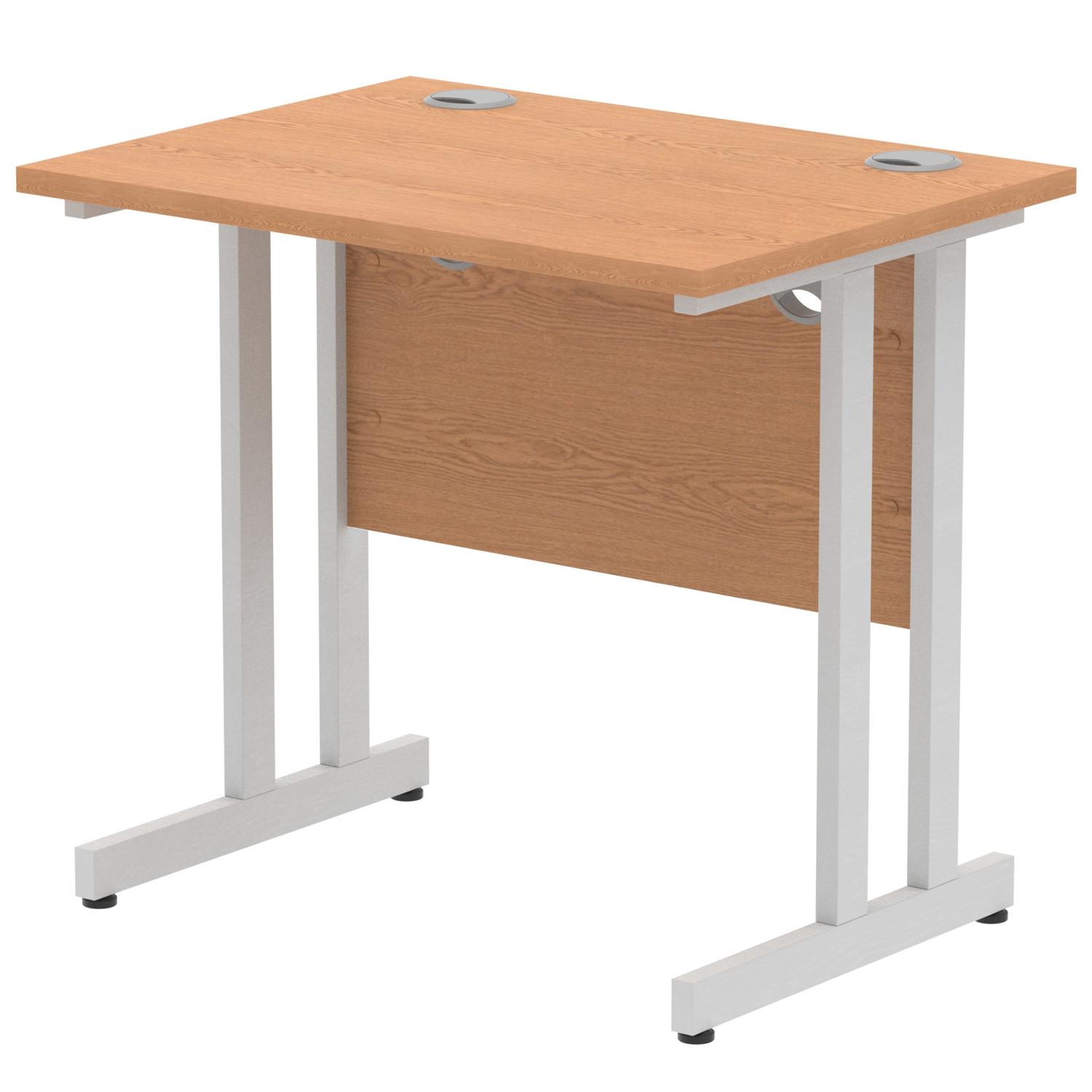 Impulse 800 x 600mm Straight Office Desk Oak Top Silver Cantilever Leg ...