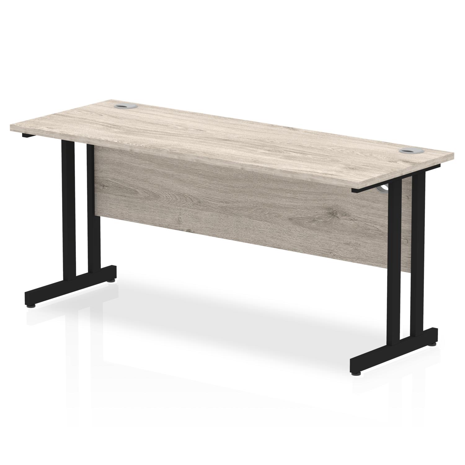 Impulse 1600 x 600mm Straight Office Desk Grey Oak Top Black Cantilever ...