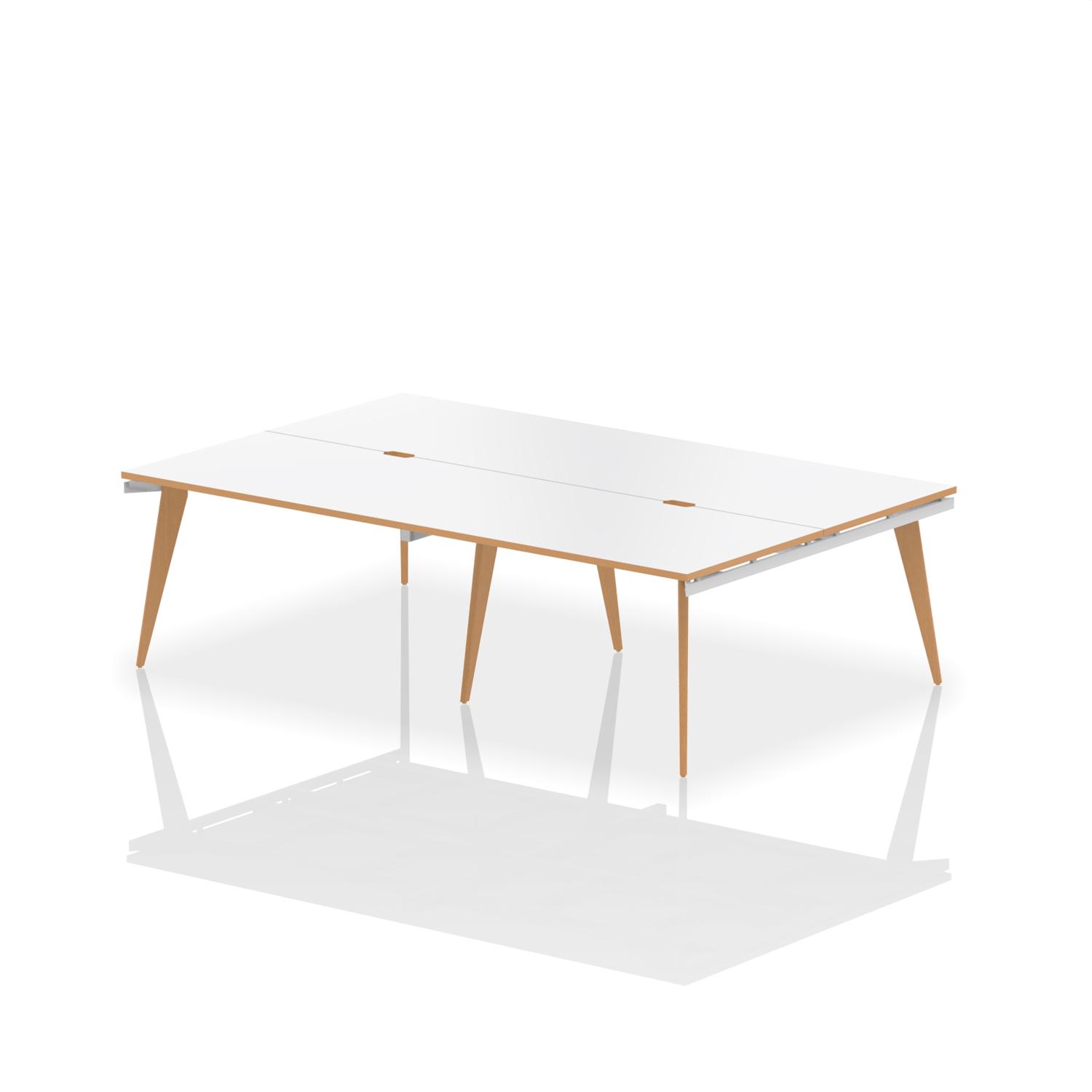 Oslo 1200mm B2B 4 Person Office Bench Desk White Top Natural Wood Edge ...