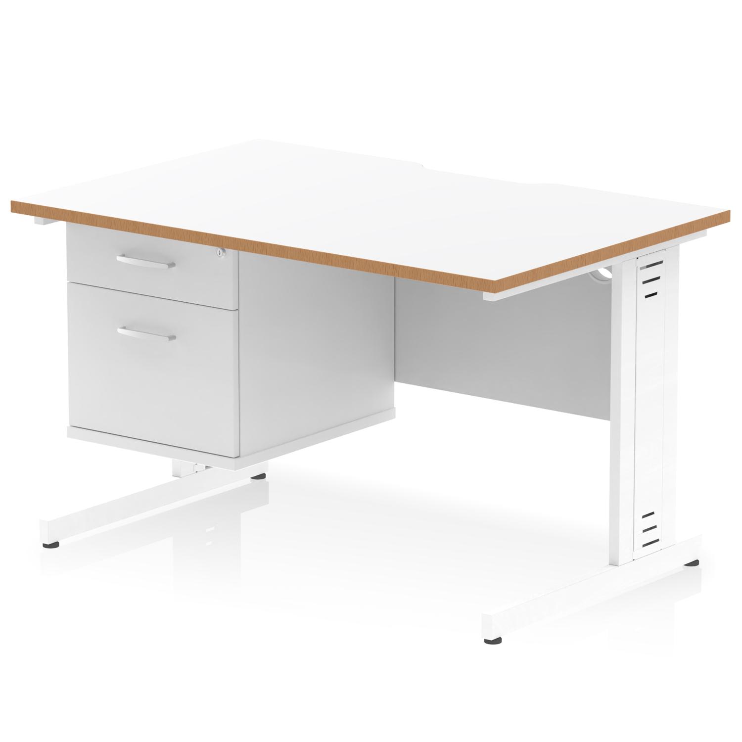 Oslo 1200 x 800mm Scalloped Edge Straight Office Desk White Top Natural ...