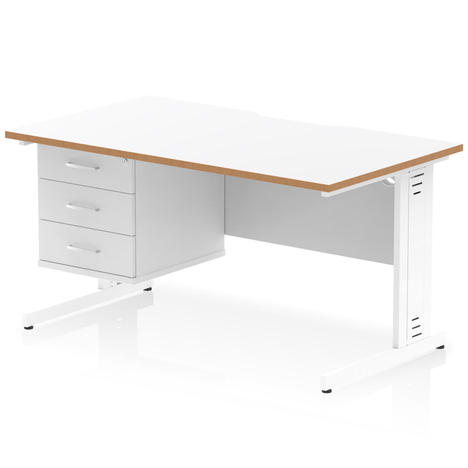 Oslo 1400 x 800mm Scalloped Edge Straight Office Desk White Top Natural ...