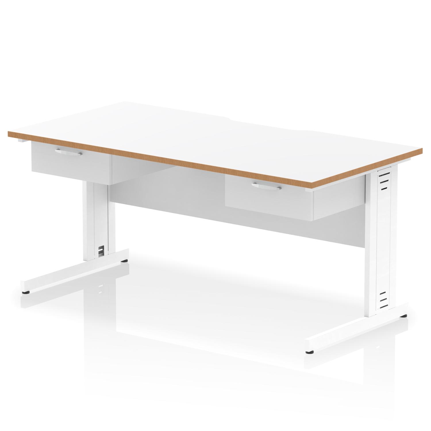 Oslo 1600 x 800mm Scalloped Edge Straight Office Desk White Top Natural ...