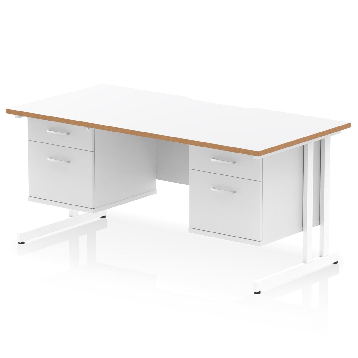 Oslo 1600 x 800mm Scalloped Edge Straight Office Desk White Top Natural ...