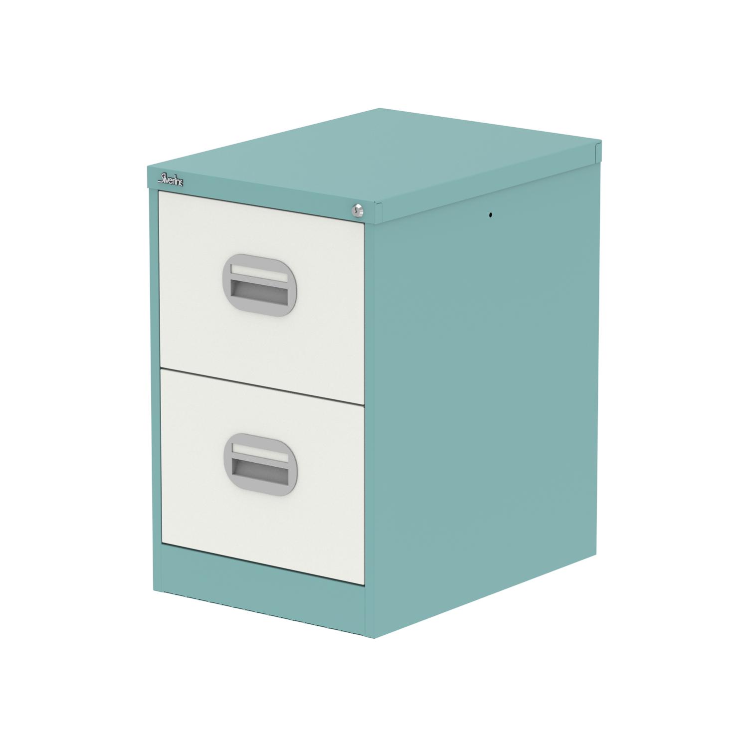 Qube 2 Drawer Filing Cabinet Pastel Turquoise And Satin White QS2151