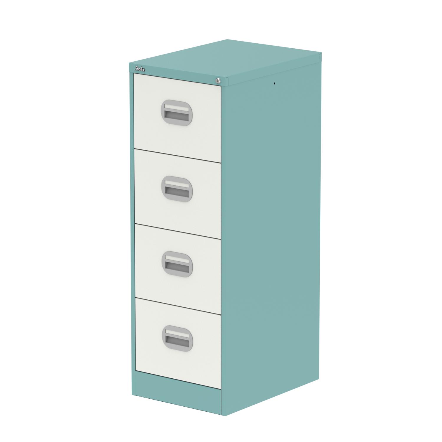 Qube 4 Drawer Filing Cabinet Pastel Turquoise And Satin White QS2195