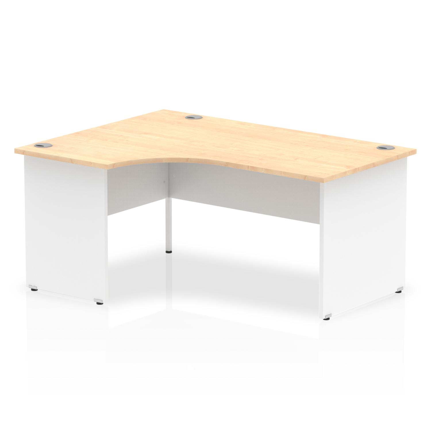 Impulse 1600mm Left Crescent Office Desk Maple Top White Panel End Leg ...