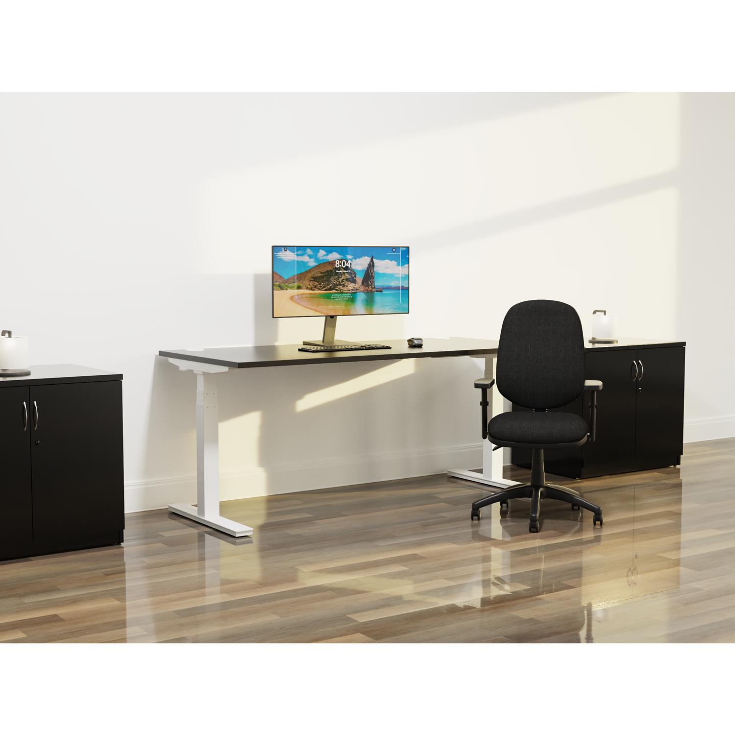 Air 1800 x 800mm Height Adjustable Office Desk Grey Oak Top Cable Ports ...