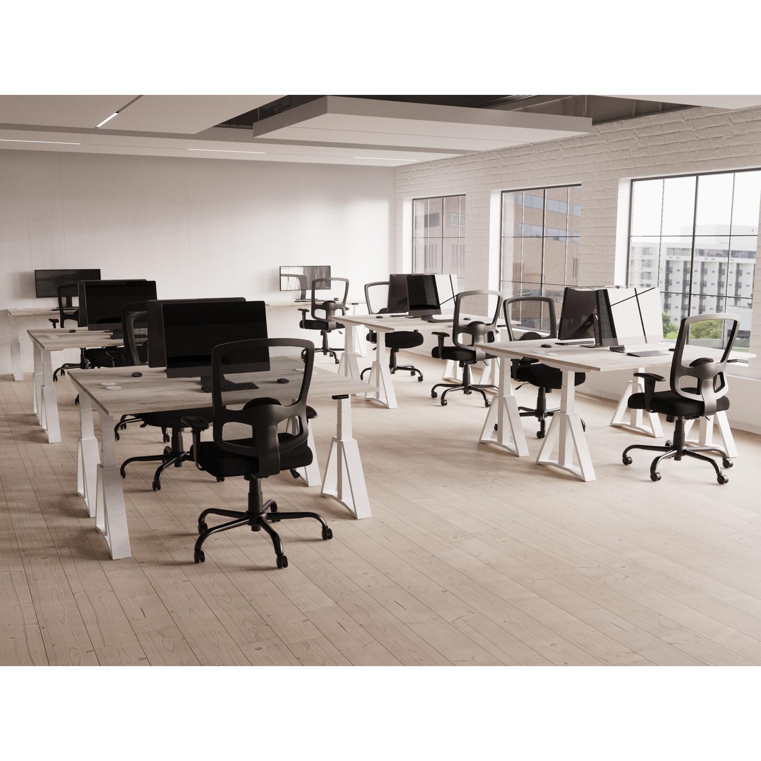 Air 1200 x 800mm Height Adjustable Office Desk Maple Top Cable Ports ...