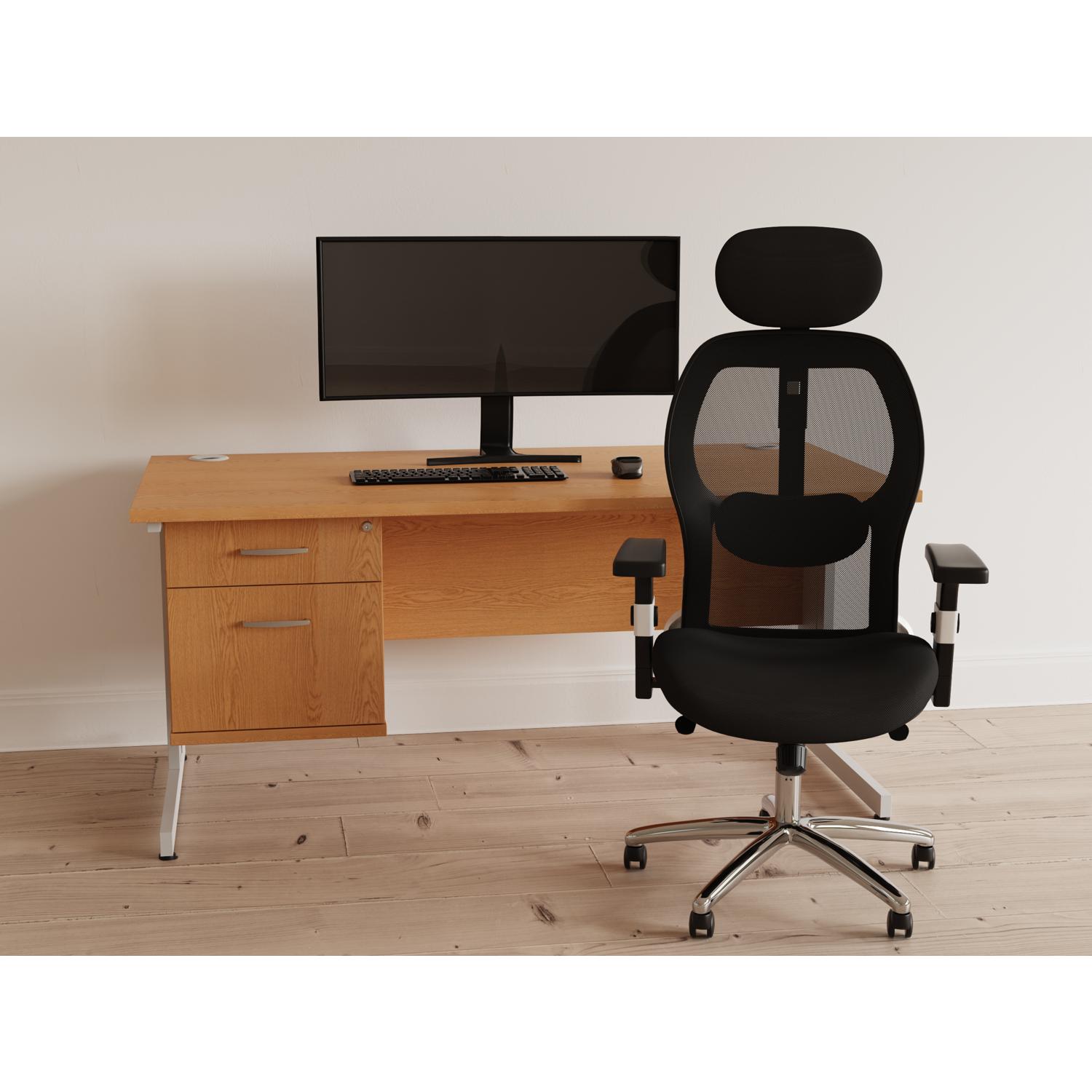 Impulse 1400 x 800mm Straight Office Desk Oak Top White Cable Managed ...