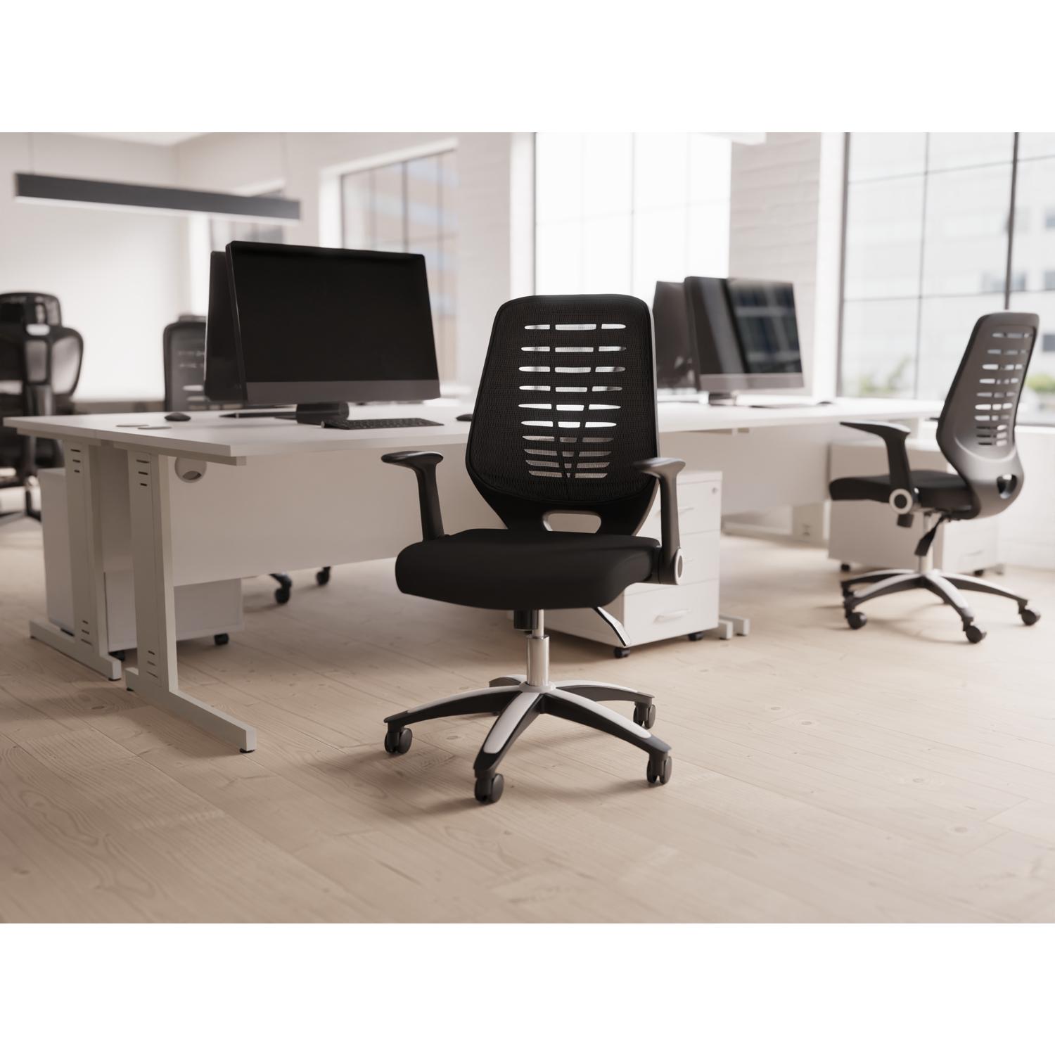 Impulse 1600 x 800mm Straight Office Desk Black Top Black Cable Managed ...